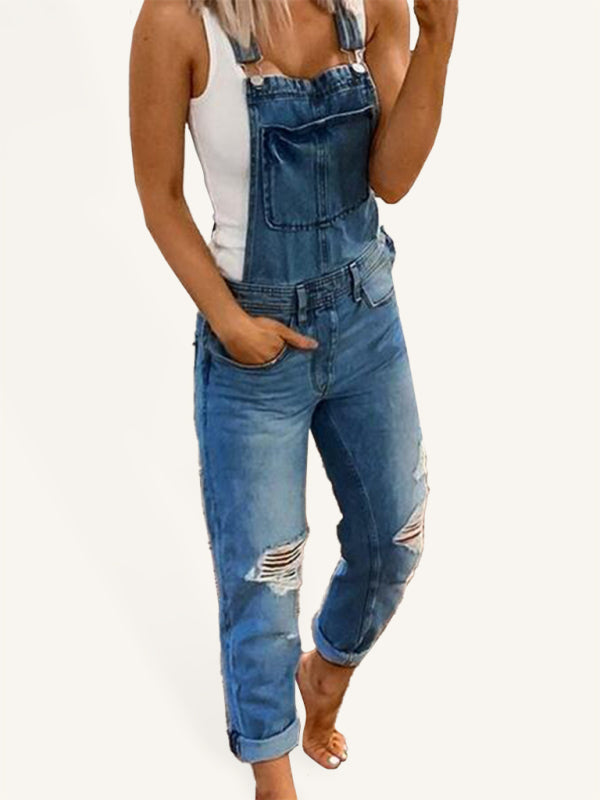 Women's Ripped Skinny Denim Overalls – Luxe Collections